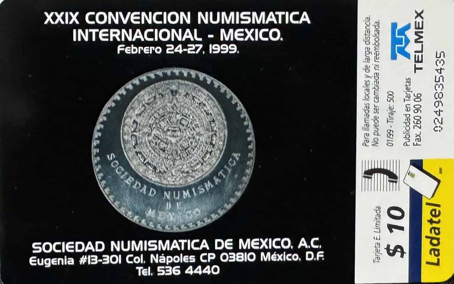 Tarjeta Telefónica Conmemorativa de la Sociedad Numismatica de México ...
